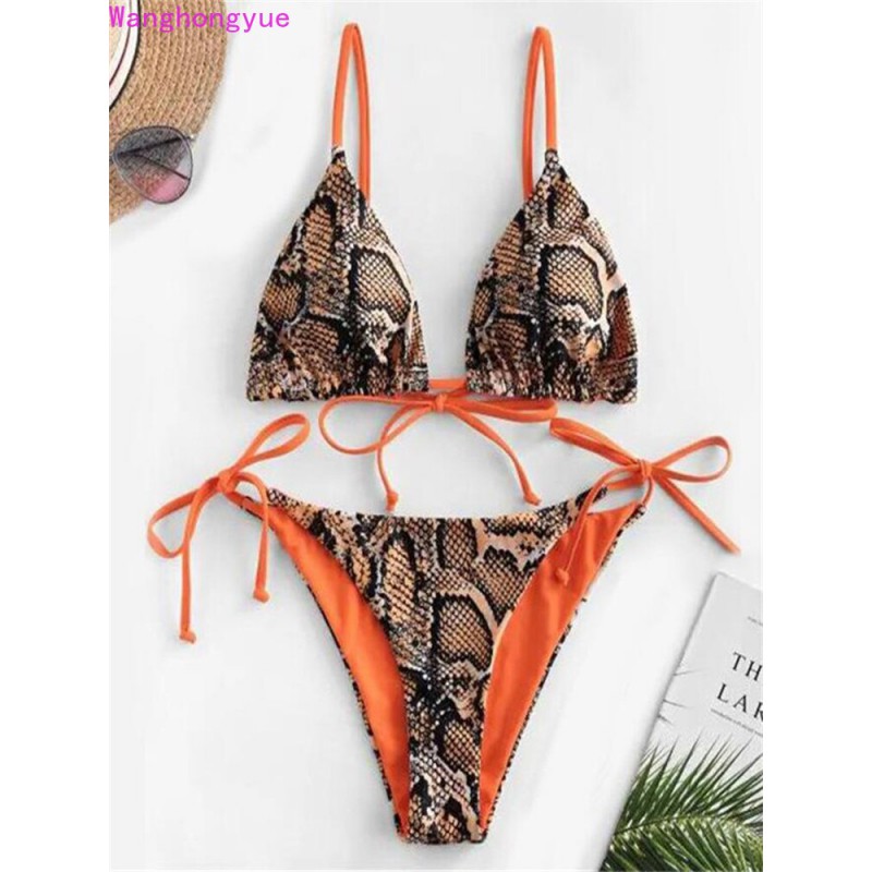 Sexy Snake Print Bikin Women Lace Up Bandage Reversible Micro Bikinis ...