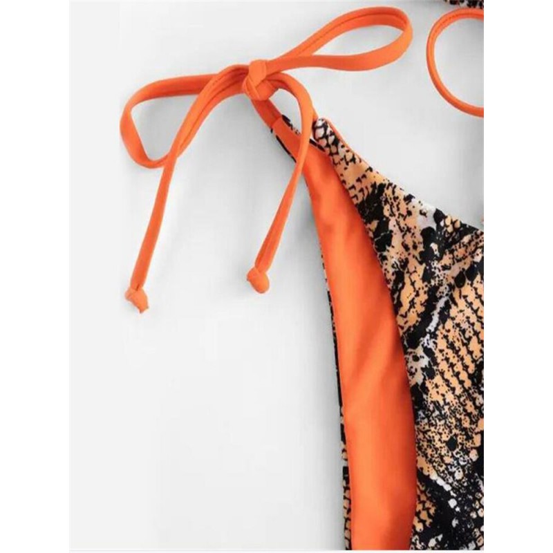 Sexy Snake Print Bikin Women Lace Up Bandage Reversible Micro Bikinis ...