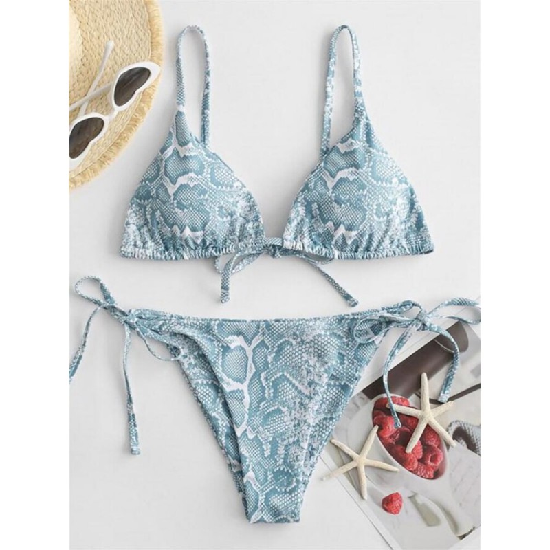 Sexy Snake Print Bikin Women Lace Up Bandage Reversible Micro Bikinis ...