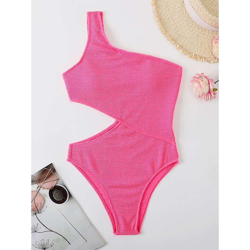 Sexy One Shoulder Swimsuits Female Cut Out Bodysuits Pink Green ...