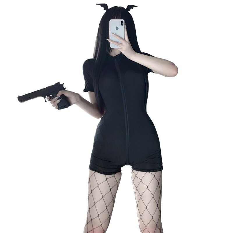 Women Bodysuit Sexy Lingerie Two-way Zipper Open Crotch Chest Design ...