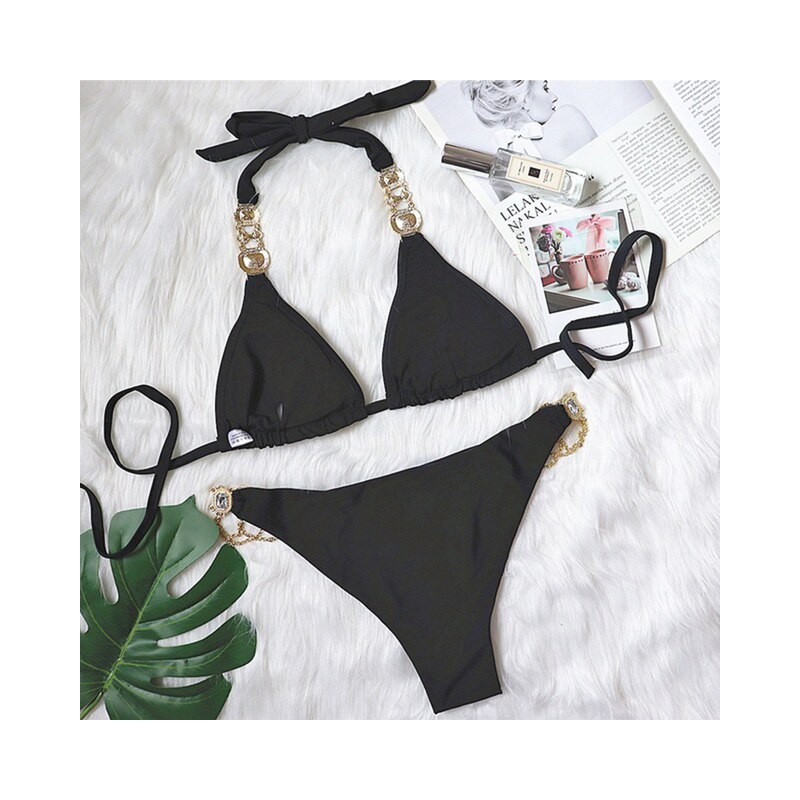 New Sexy Bikinis Set Tanga Rhinestone Women Swimsuit Summer Swimwear ...