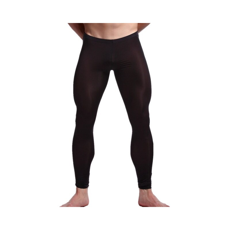 Sexy Mens Sleep Bottoms Ice Silk Ultra-thin Transparent Thermal Pants ...