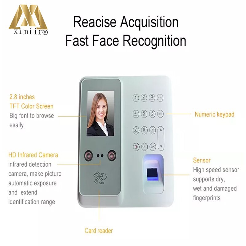 XMF610 TCP/IP Biometric Face Recognition Fingerprint RFID Eye Scanner Attendance System and ...