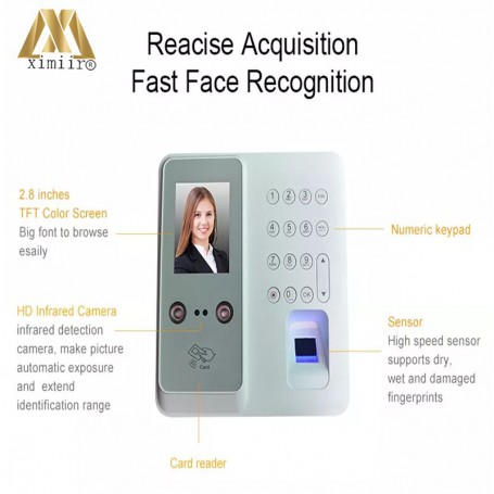 XMF610 TCP/IP Biometric Face Recognition Fingerprint RFID Eye Scanner Attendance System and ...