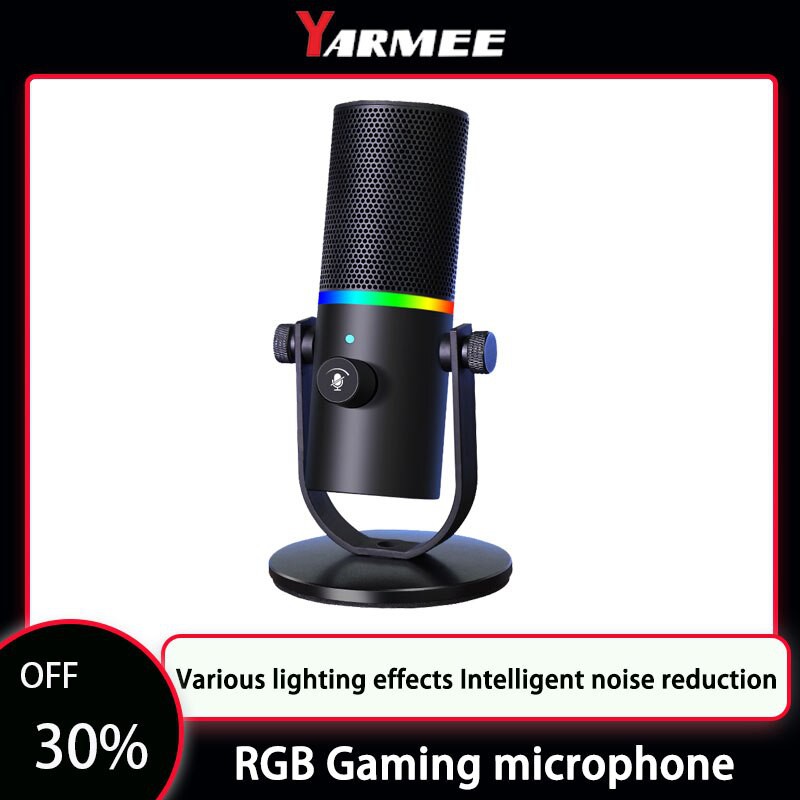 YARMEE RGB USB Condenser Gaming Microphone Professional Intelligent Noise Reduction Desktop ...