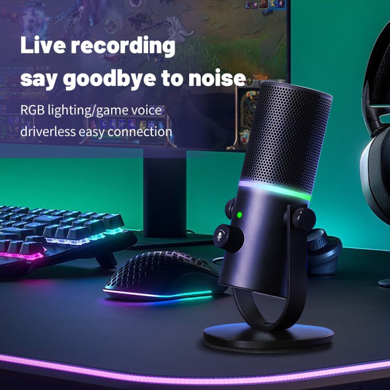 YARMEE RGB USB Condenser Gaming Microphone Professional Intelligent Noise Reduction Desktop ...