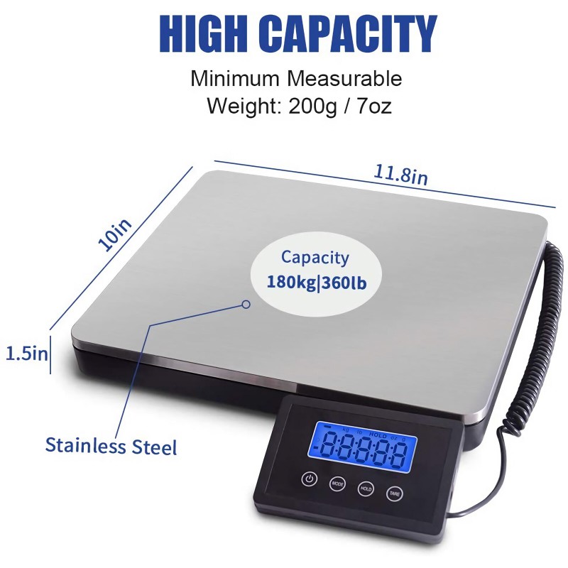 Shipping Scale 360lb,Stainless Steel Heavy Duty Postal Scale with Timer ...