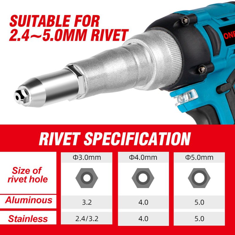 20000N Brushless Cordless Electric Rivet Nut Gun 2.4~5.0mm 720W Drill ...