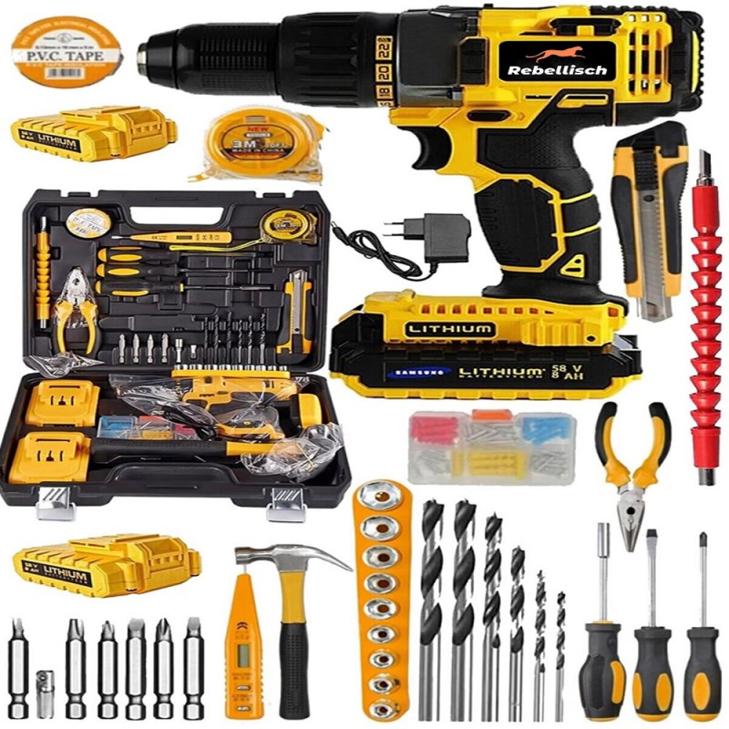 Rebellisch 58V 8 Ah 99 Piece Set Dual Cordless Li-ion Professional ...