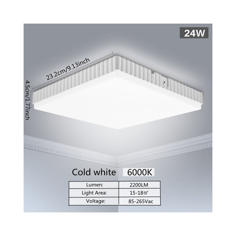 24W Square Led Modern Ceiling Lamps for Living Room Lighting Cold White ...