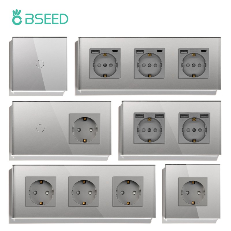 BSEED Touch Switch With EU Power Wall Socket Gray Led Wall Light ...