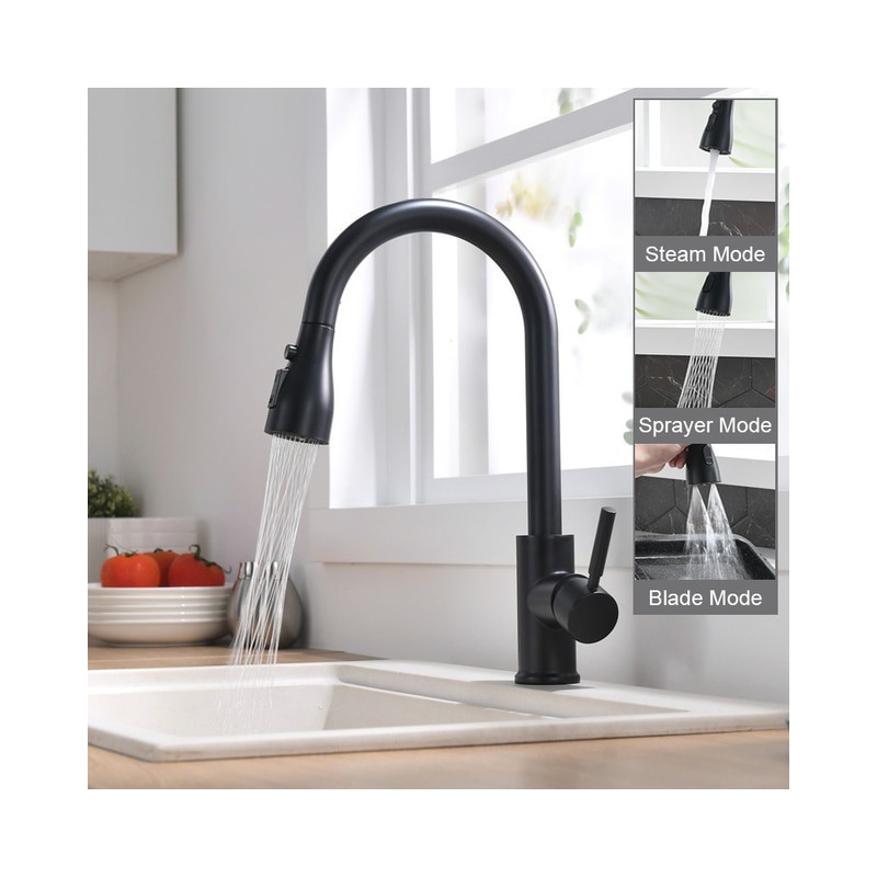 Brushed Nickel Kitchen Faucets Single Hole Pull Out Spout Kitchen Sink ...