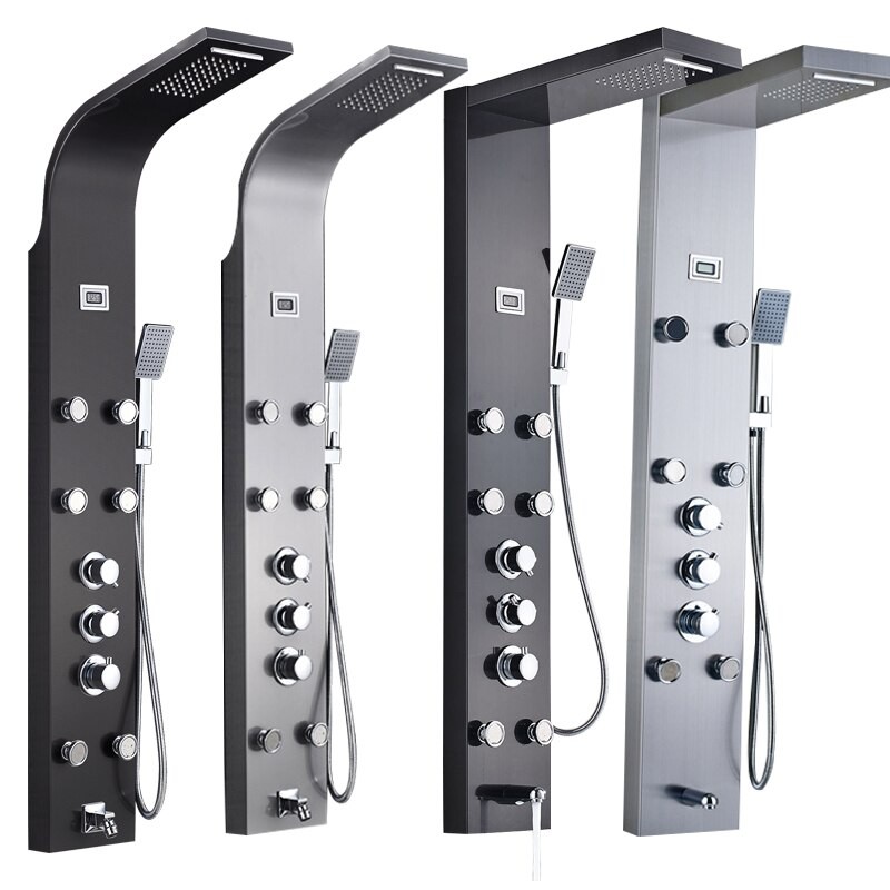 Thermostatic Shower Panel 5pc Massage Jets Rain Shower Column Mixer ...