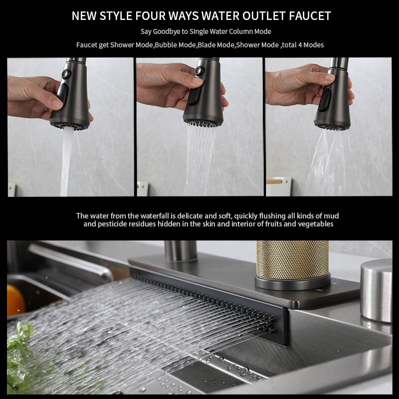 Modern Stainless Steel Kitchen Faucet And Sink Integrated Pull Out ...