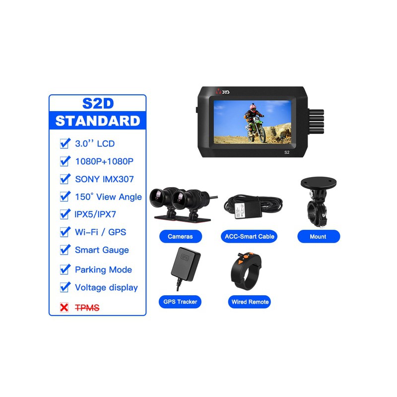 VSYS S2F S2D Dual 1080P Motorcycle DVR Dash Cam SONY Starvis 3.0'' TPMS ...