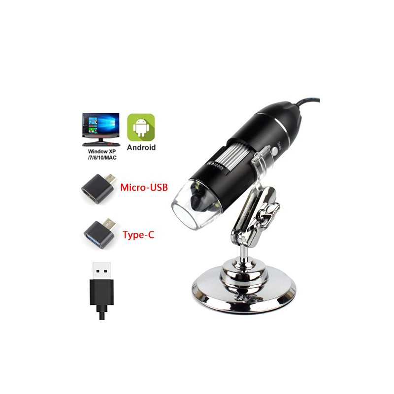 1600X 3 in 1 USB Digital Microscope Type-C Electronic Microscope Camera ...