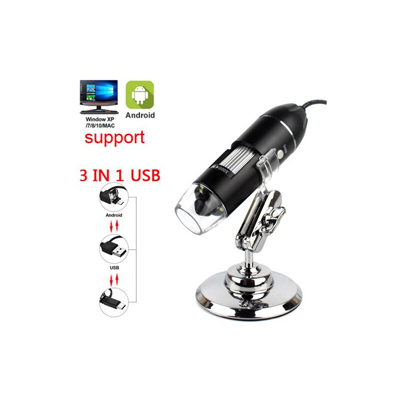 1600X 3 in 1 USB Digital Microscope Type-C Electronic Microscope Camera ...