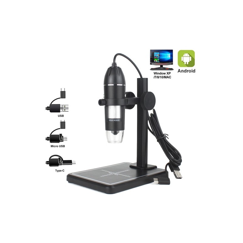 1600X 3 in 1 USB Digital Microscope Type-C Electronic Microscope Camera ...