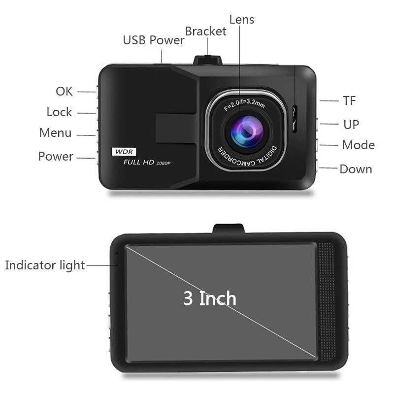 FHD 1080P Dash Cam for Car Camera Front and Rear Video Recorder Auto ...