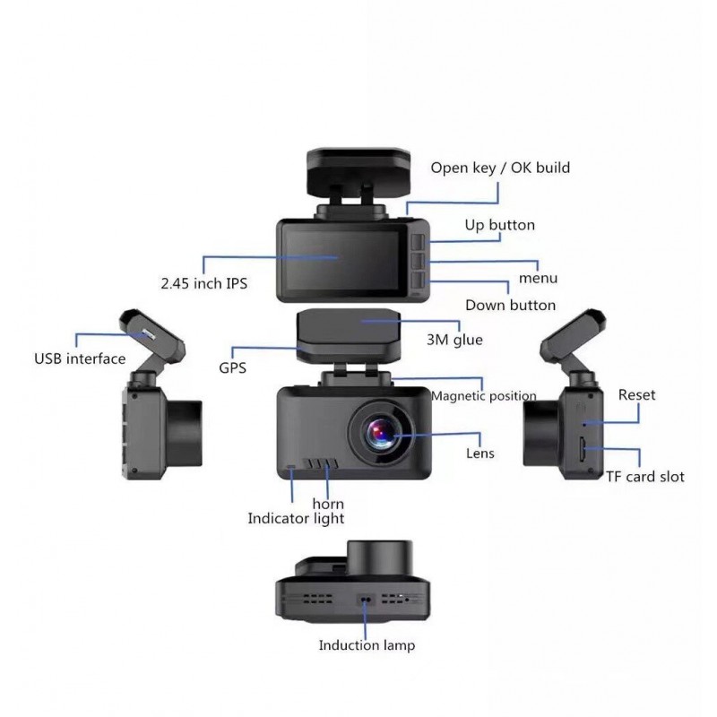 Dash Cam Dual Lens 4K Recording Car Camera Night Vision Built-In GPS Wi ...