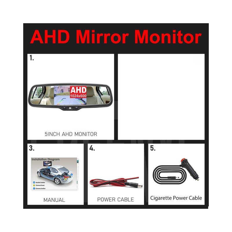 GreenYi 5 inch AHD Mirror Monitor 1920*1080P High Definition 170 Degree ...