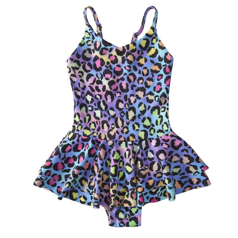 Children Leopard Print Swimsuit for Girls One Piece Suit Princess Skirt ...