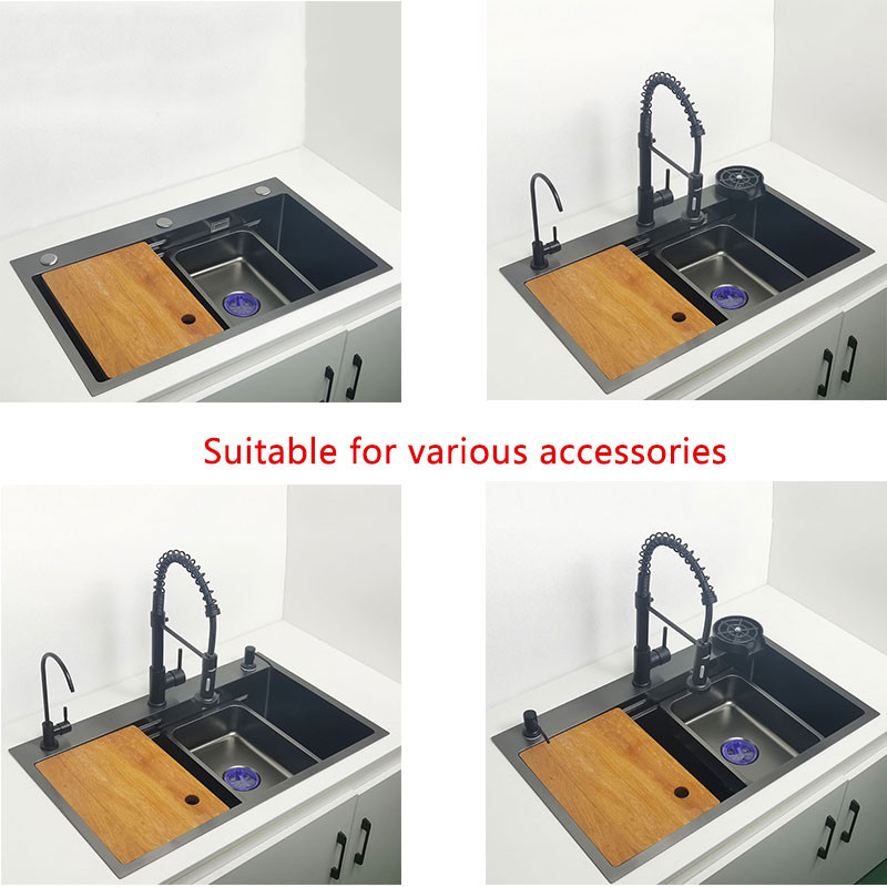Matte Black Nano Kitchen Sink Above Mount Washing Basin with chopping ...