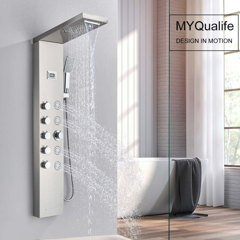 MYQualife Shower Panel Waterfall Rain Shower Faucet Set SPA Massage Jet ...