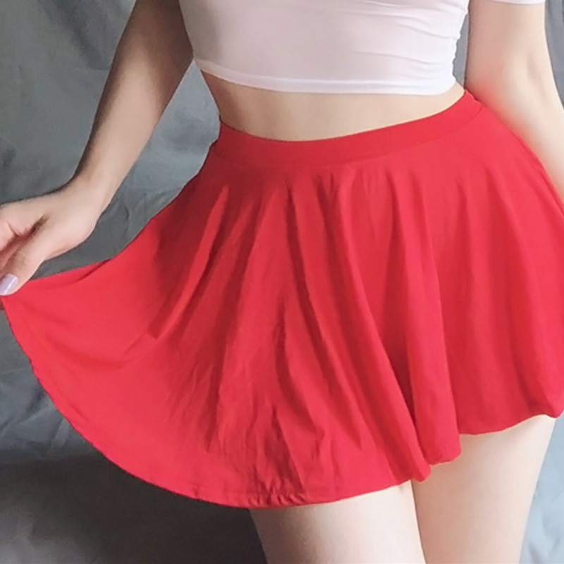 Lady Mini Skirts Club Sexy High Waist Ice Silk A-Line Flared Pleated ...