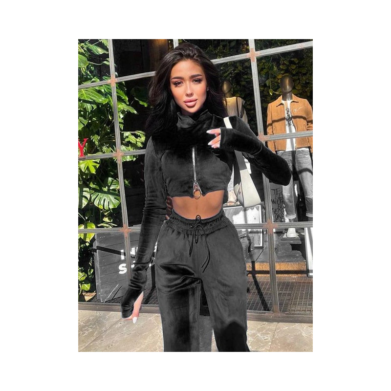 Fall Sporty Workout Velvet Tracksuit Women Fitness Tight 2 Piece Pants ...