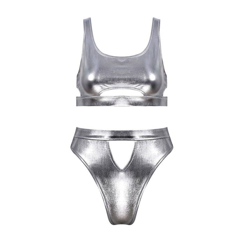 Women Sexy Bikini Lingerie Set Metallic Shiny Swimsuit