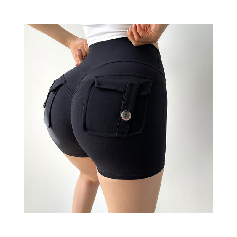 Women Sexy Shorts High Waist Buttock Pocket Fitness Short Push Up Qucik ...
