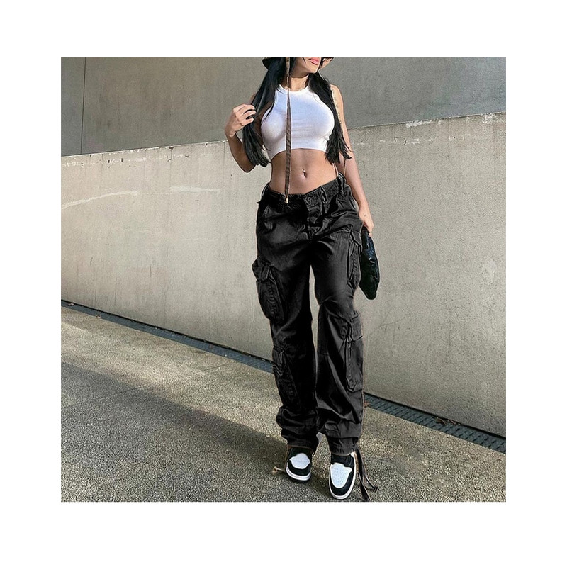 Army Green Cargo Pants Baggy Jeans Women Fashion Streetwear Pockets ...