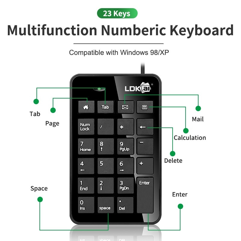 XKB-01Universal Numeric Keypad USB Wire Mini Number Keyboard Keycap for ...