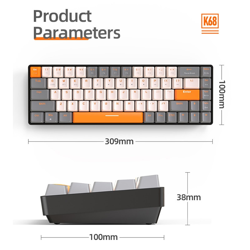 K68 2.4G/BT5.0 Wireless Gaming Mechanical Keyboard 68 Keys Hotswap Mini Gaming Mechanical ...