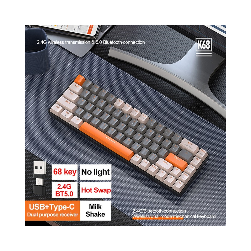 K68 2.4G/BT5.0 Wireless Gaming Mechanical Keyboard 68 Keys Hotswap Mini ...