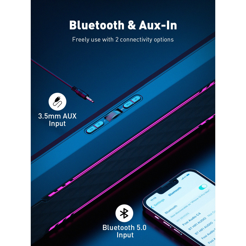 C4 Computer Speakers PC RGB Gaming Sound Bar Portable Wireless ...