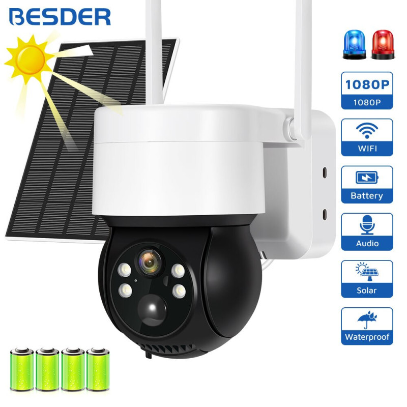 1080P WiFi Solar Camera Outdoor Night Vision PTZ IP Camera With Solar ...