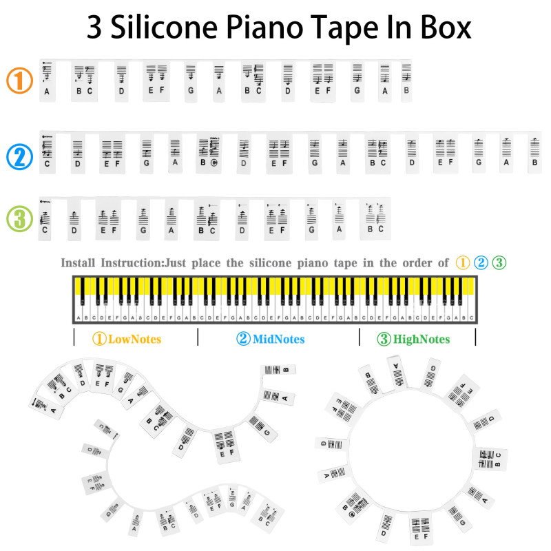 Removable Piano Keyboard Note Labels Silicone Piano Notes Guide for ...