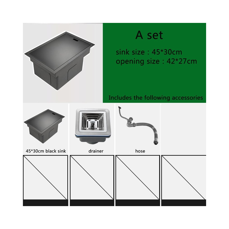 Hidden black Kitchen sink Single bowl Bar Small Size sink Stainless ...