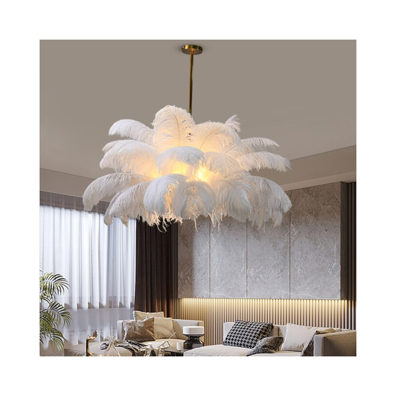 Modern Ostrich Feather LED Pendant Lights Nordic Feather Decor Ceiling ...