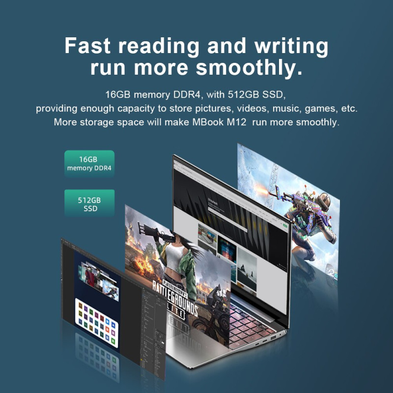 DERE Laptop M12 15.6" 2.5K IPS 16GB RAM 1TB SSD Intel Celeron N5095 ...