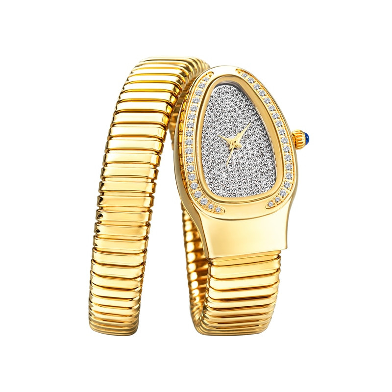 Snake Full Diamond Woman Watch Gold Silver Bracelet Watches Lady ...