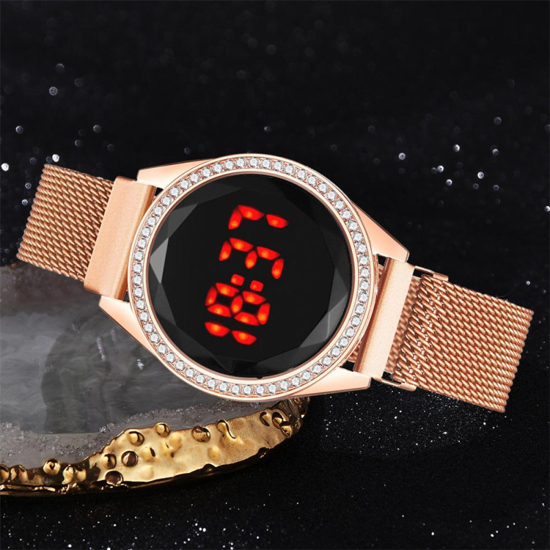 LED Women Magnetic Bracelet Watches Digital Dress Wristwatch Ladies
