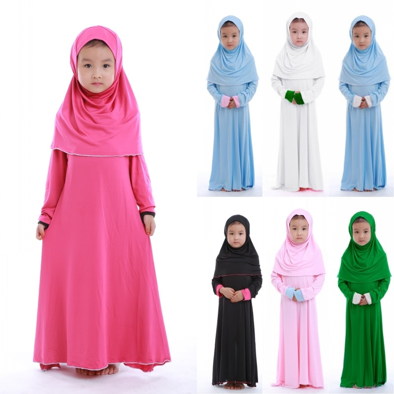 Muslim Kids Girls Prayer Dress Hijab Abaya Robe Arab Dubai Children ...