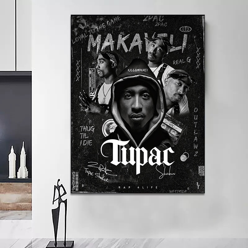 Modern Hip Hop Rapper Star Tupac Shakur Portrait Poster Vintage Canvas ...