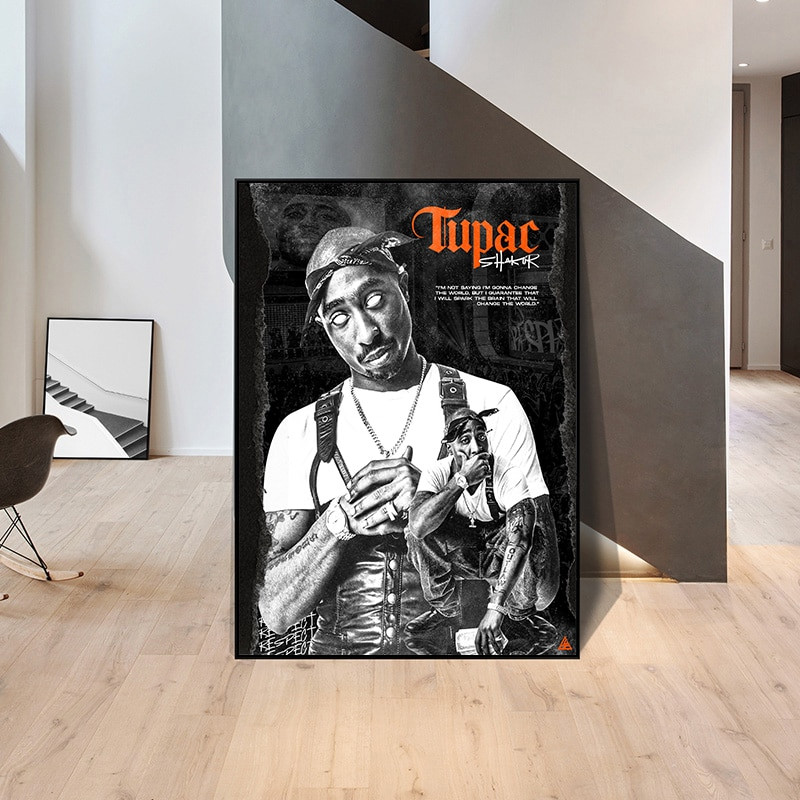 Modern Hip Hop Rapper Star Tupac Shakur Portrait Poster Vintage Canvas ...