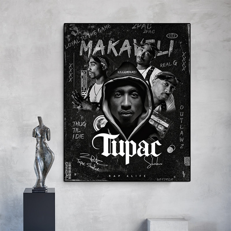 Modern Hip Hop Rapper Star Tupac Shakur Portrait Poster Vintage Canvas ...