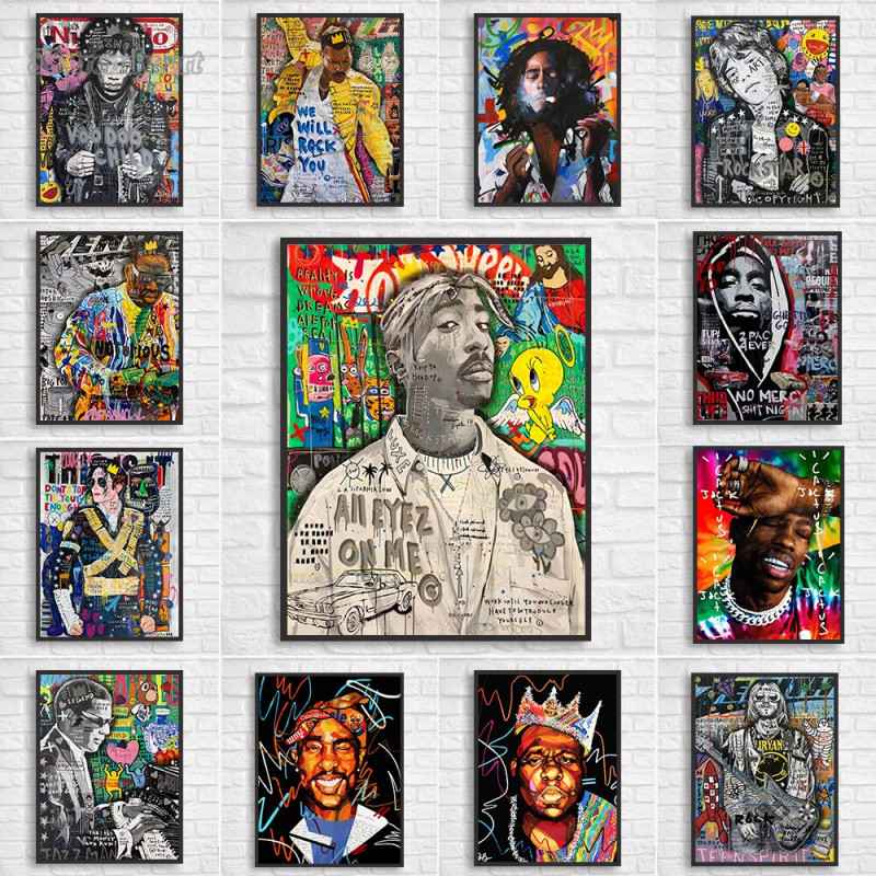 Street Pop Art Posters Hip Hop Singer Rockstar Freddie Mercury 2PAC ...